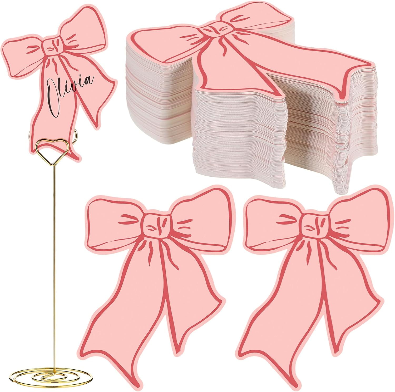 120 Pcs Pink Bow Place Cards Pink Thank You Cards Party Decorations Bow ...