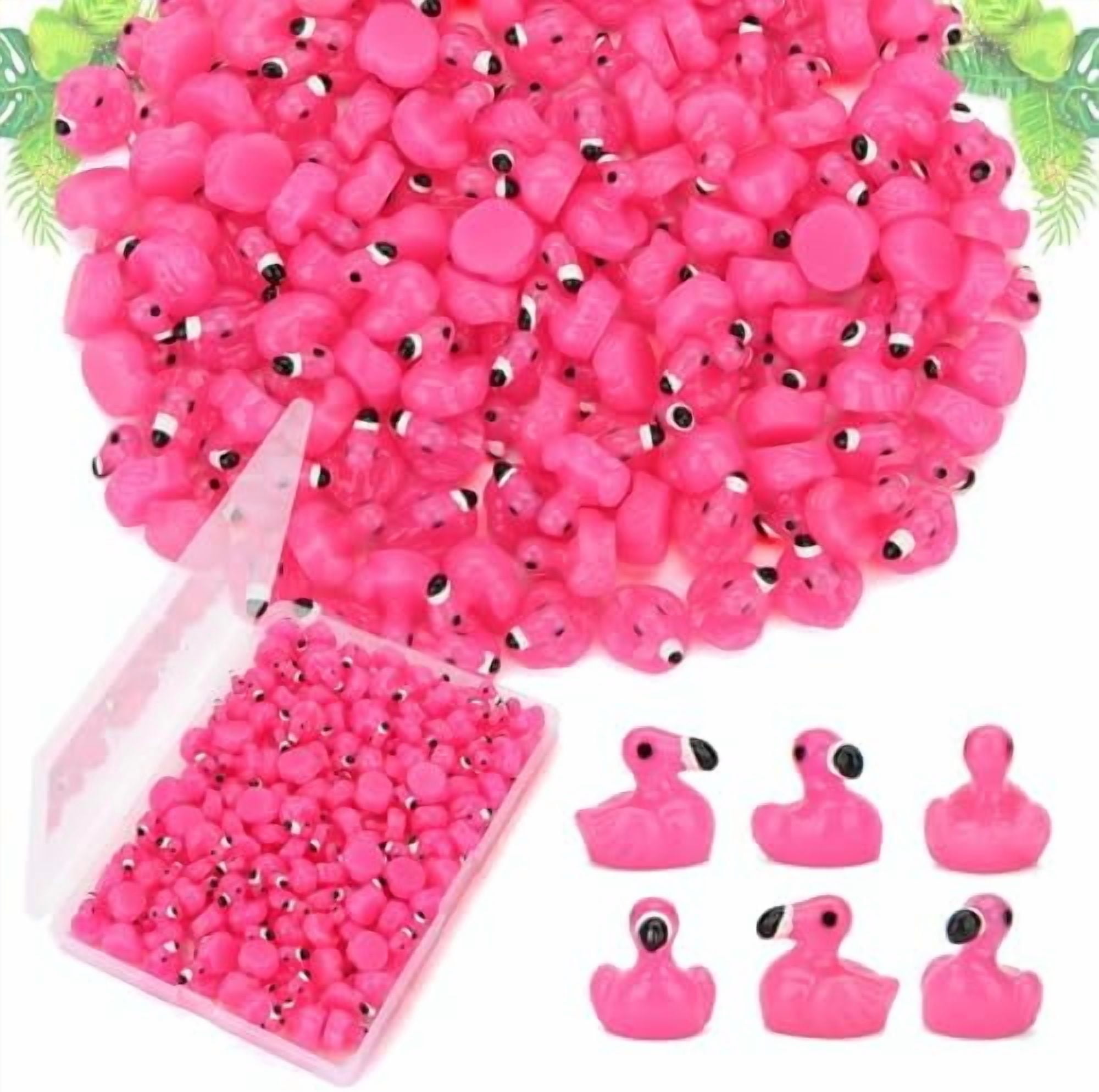 120 Pcs Pink Mini Resin Flamingos Ducks for Crafts Tiny Animals Figures ...