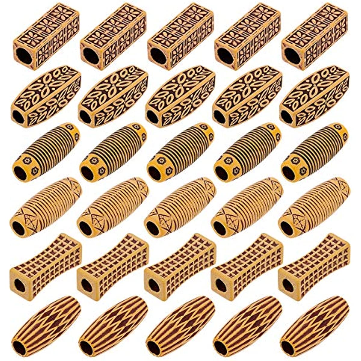 120 Pcs Plastic Braid Hair Beads Imitation Wood Dreadlock Tube Beads ...