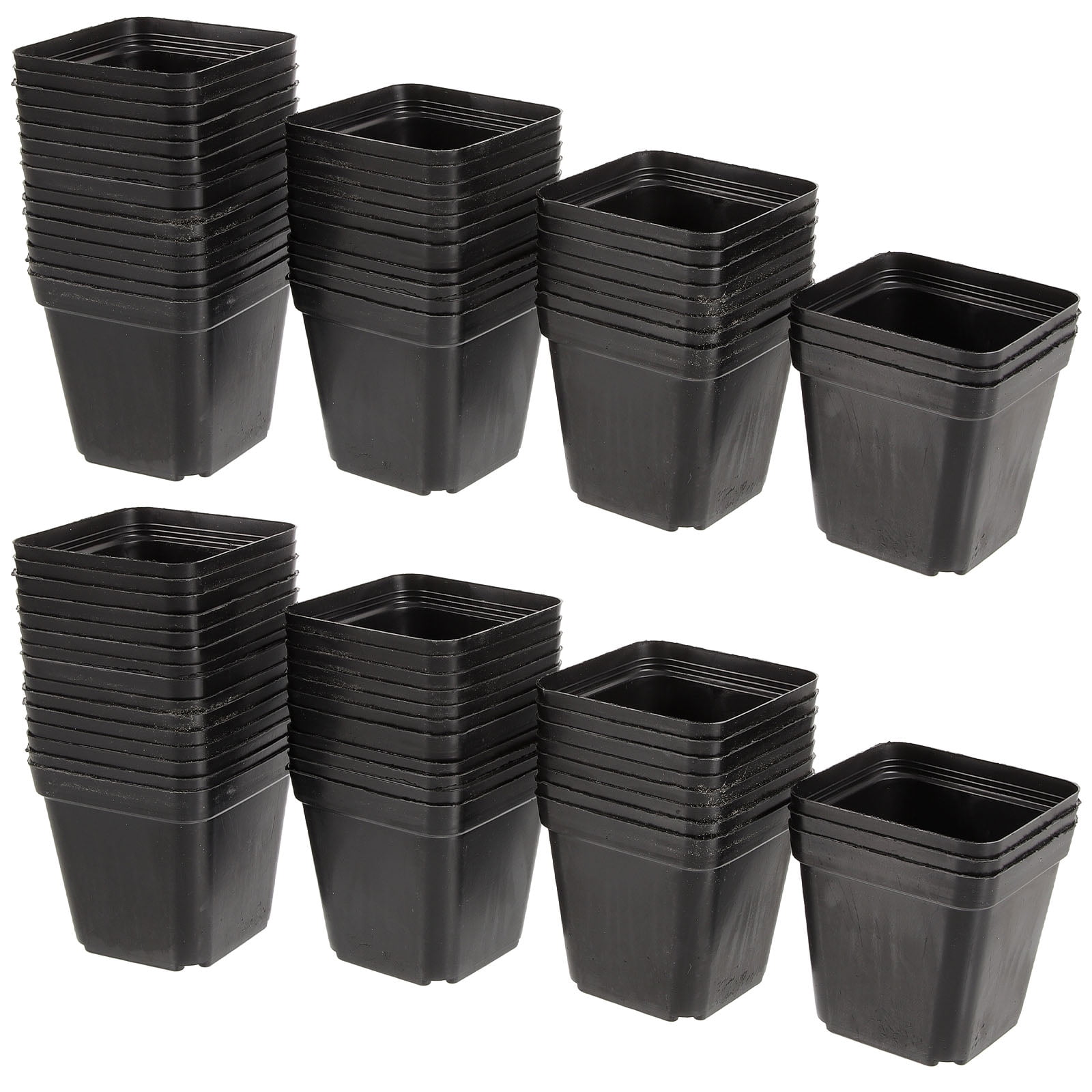 120 Pcs Plastic Flower Pots with Drainage Holes Black Square Seedling ...