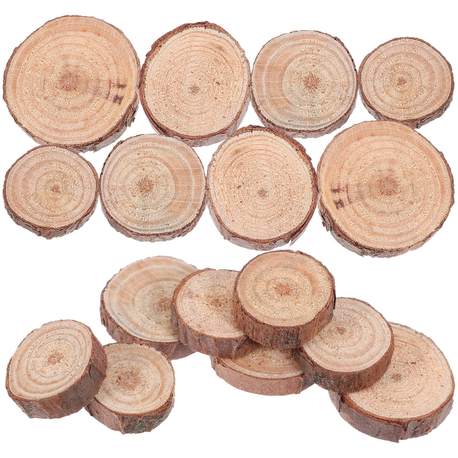 120 Pcs Round Wood Chips Natural Wood Slices DIY Round Tiny Cutout Log ...