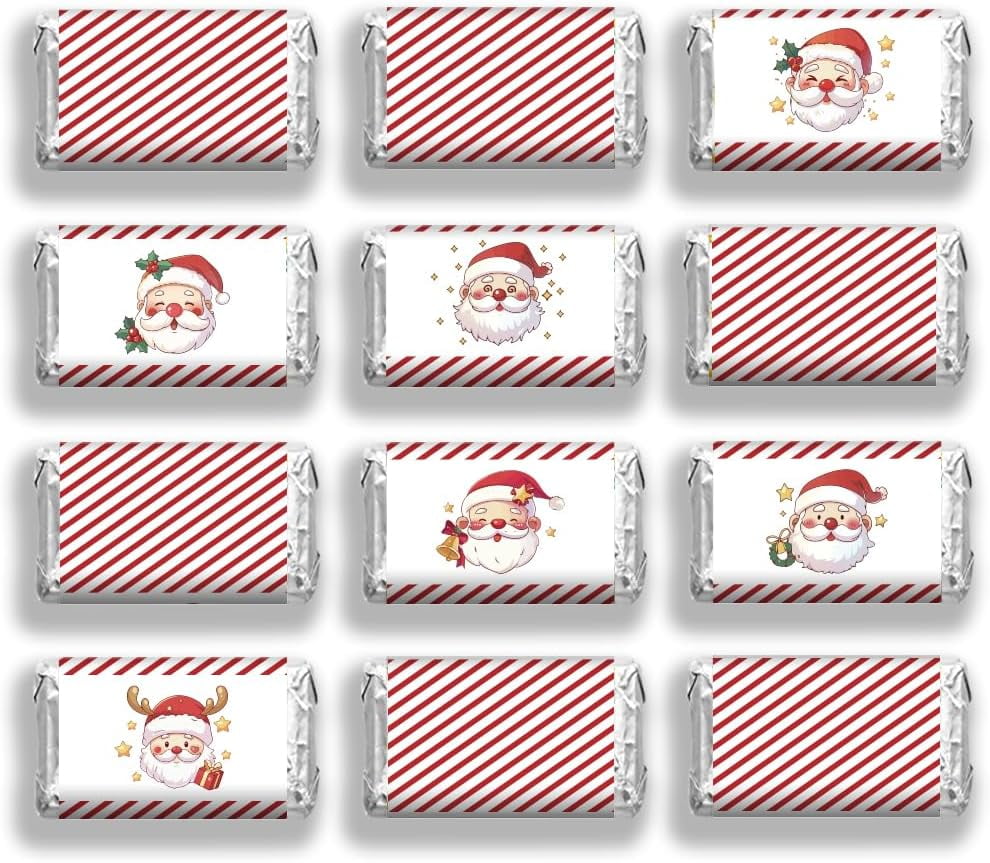 120 Pcs Santa Claus Mini Candy Bar Wrapper Stickers Christmas Wreaths ...