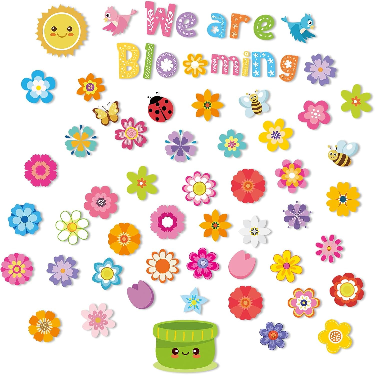 120 Pcs Spring Flower Cut Outs Set Colorful Floral Classroom Bulletin ...