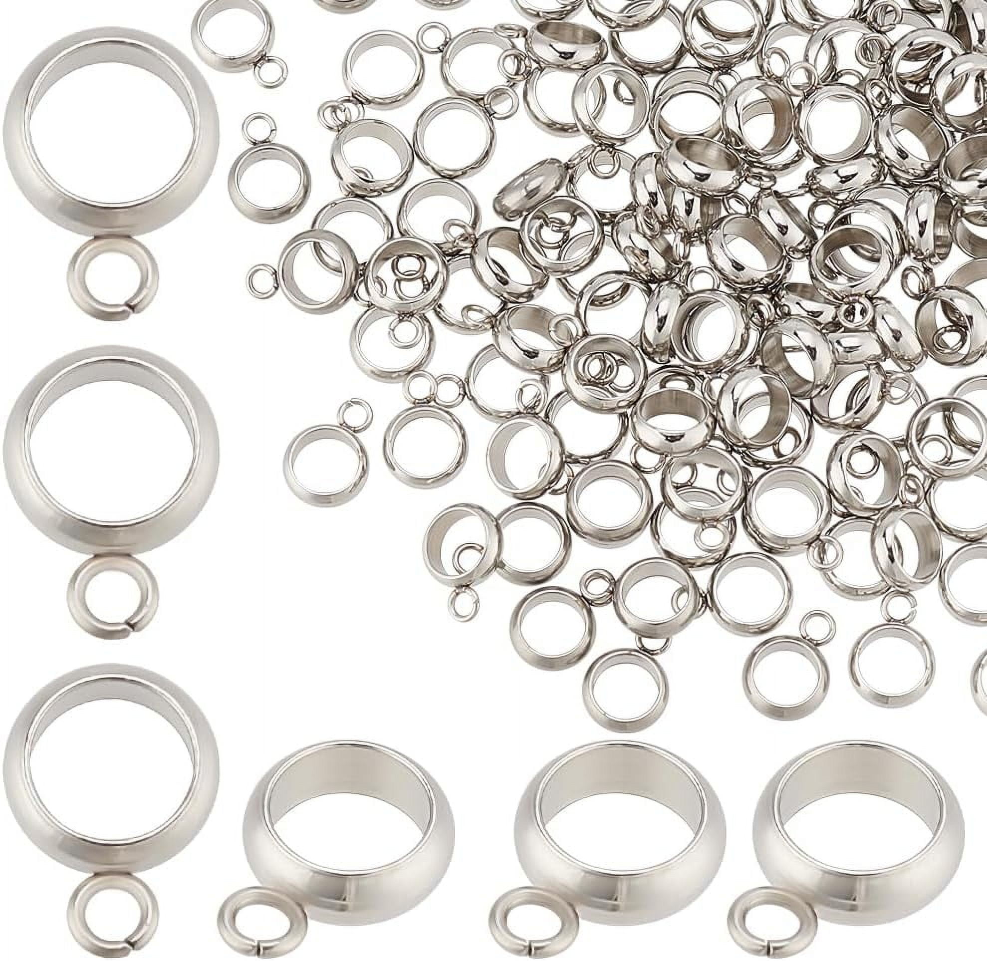 120 Pcs Stainless Steel Bail Bead 5mm Ring Bail Beads Metal Link Bail Beads with Loop Spacer ...
