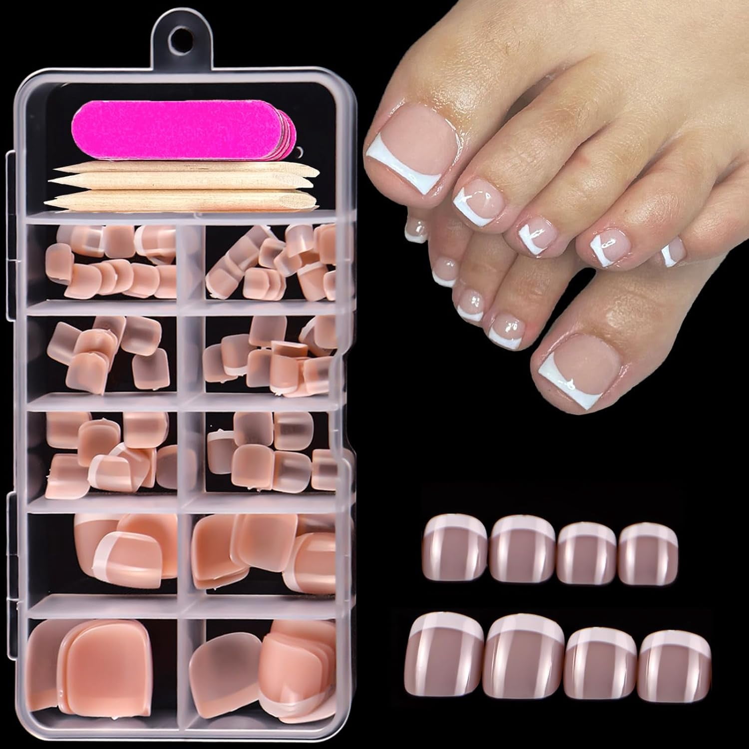 120 Pcs White French Tip Press on Toenails Nude French Toe Nails Press ...