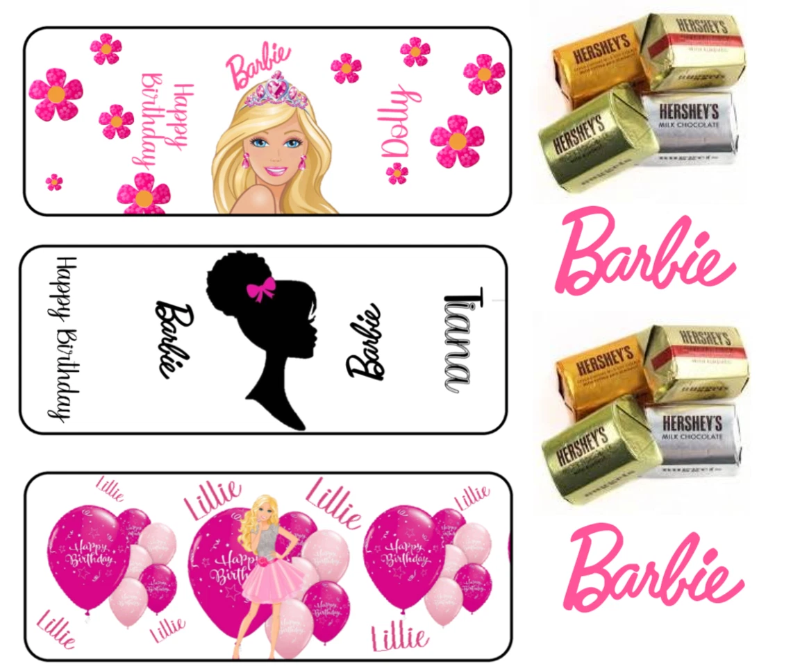 120 Personalized Birthday Party Candy Wrappers/Labels Barbie Hershey ...