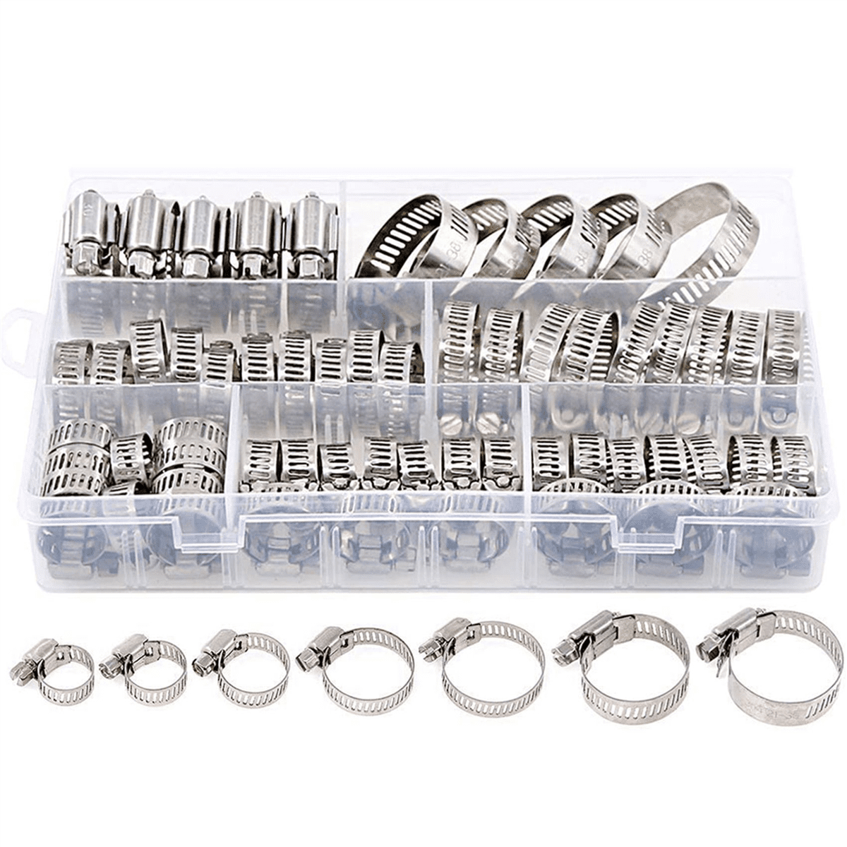 120-Piece Hose Clamp Set, 8-38 mm Pipe Made of 201 Stainless Steel, 7 ...