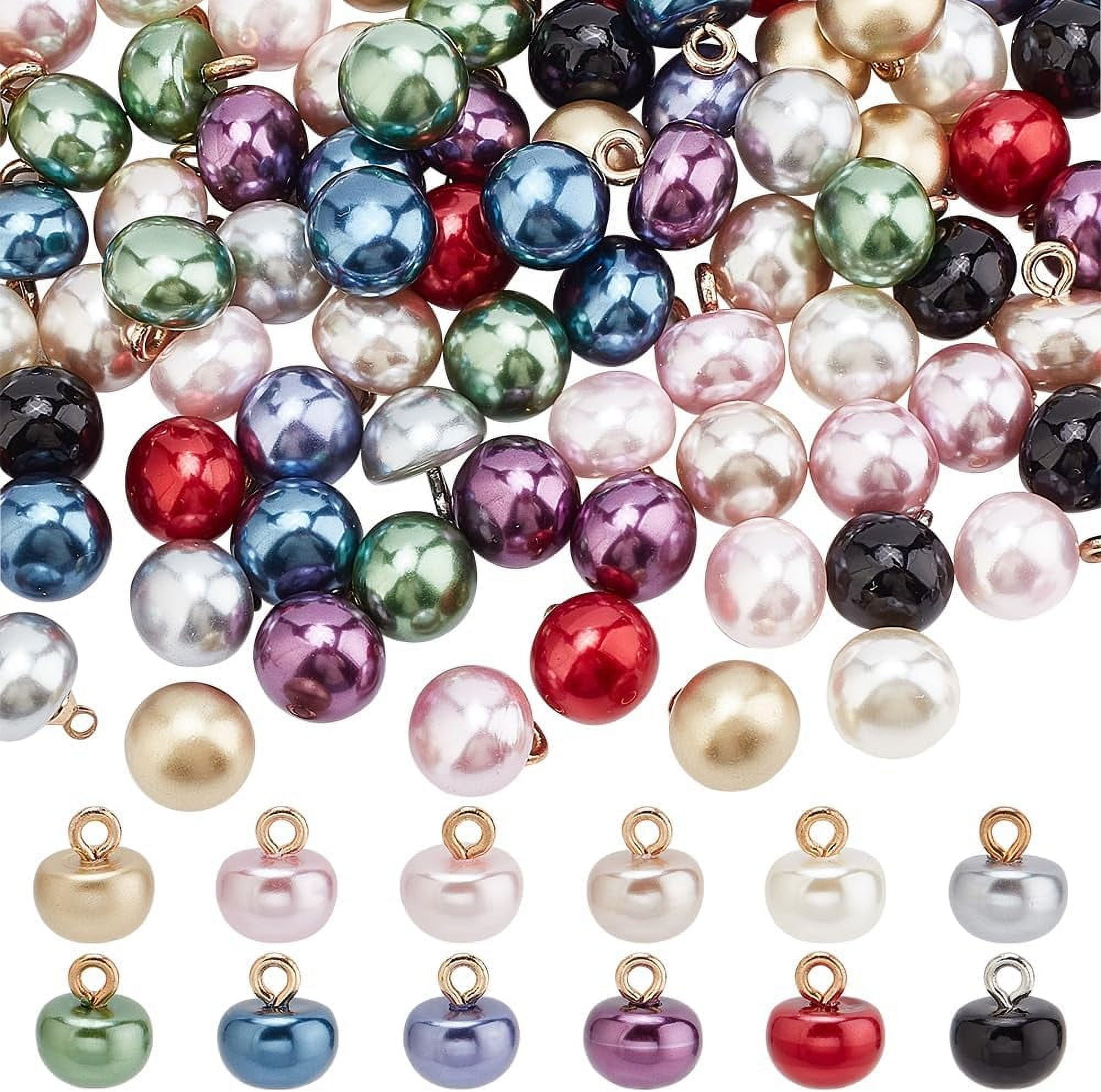 120 Pieces 10mm Fauex Pearl Shank Buttons 12 Colors Sewing Half Pearl ...