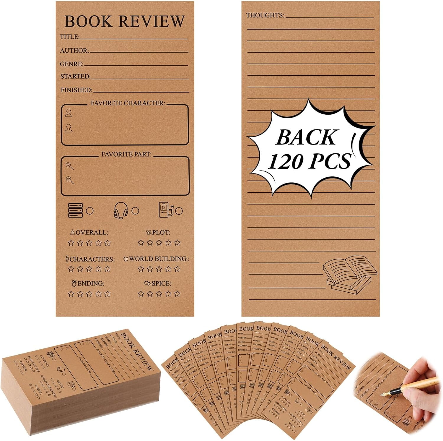 120 Pieces Book Review Bookmarks Bulk 3.5 x 8 Inch Double Sided Reading ...