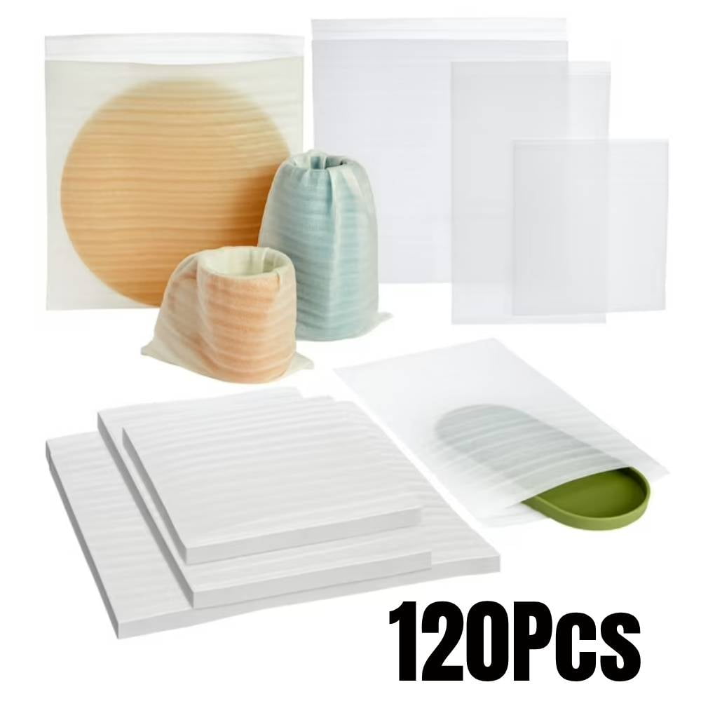 120 Pieces Foam Packing Pouches, 3-Sizes Cushion Wrap Sheets for Dishes ...