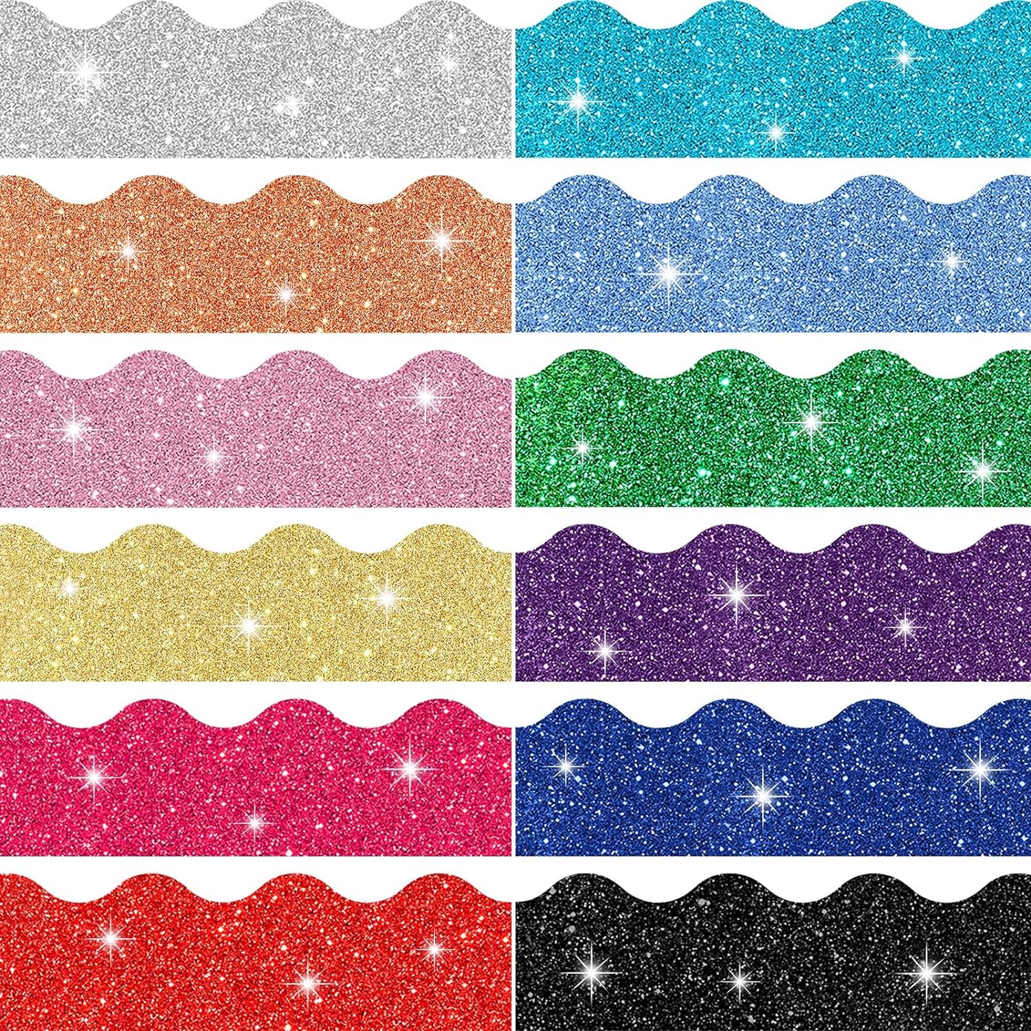 120 Pieces Glitter Bulletin Board Border Scalloped Border Trim Shiny ...