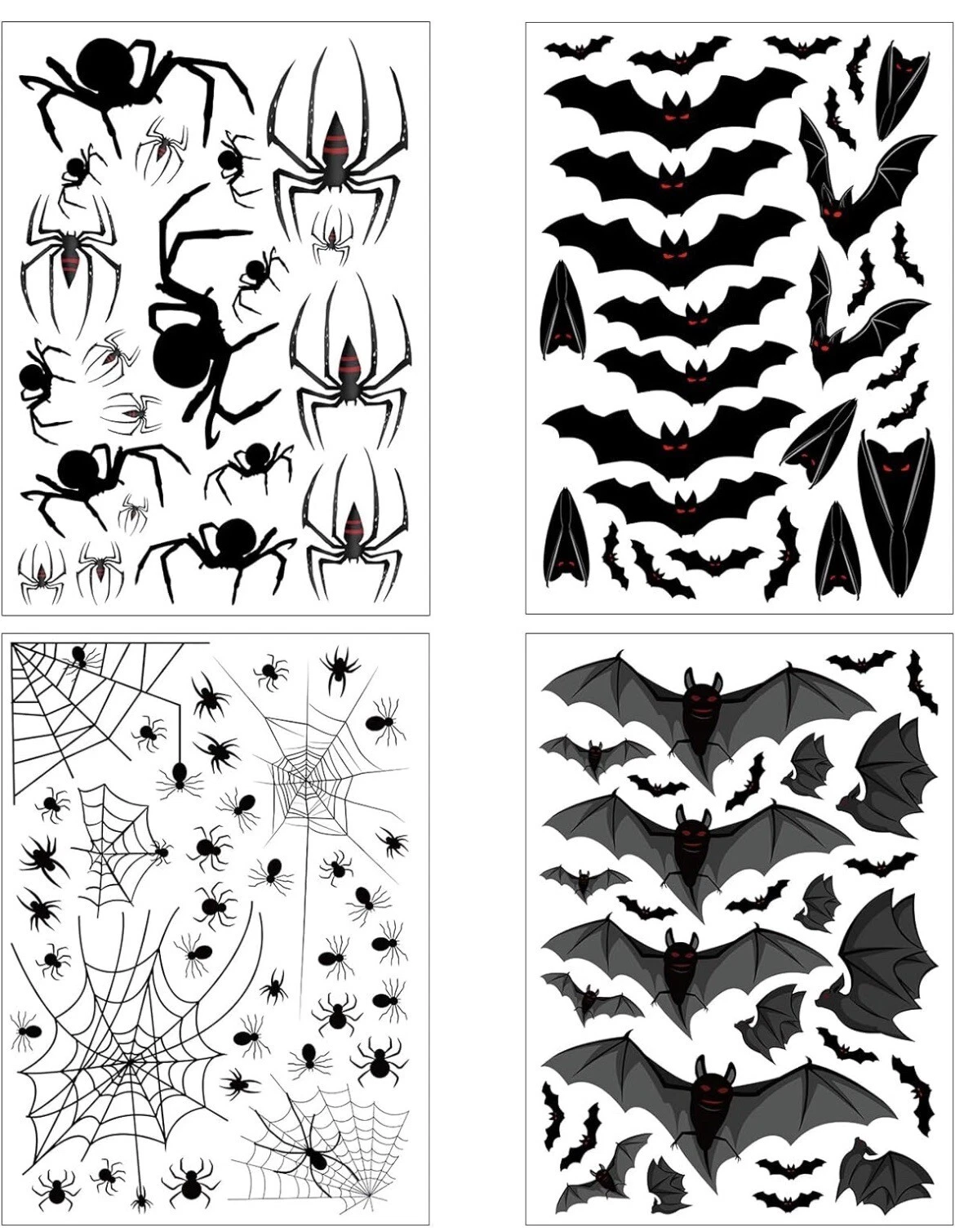 120 Pieces Halloween Window Clings Static Window Stickers Black Bats ...