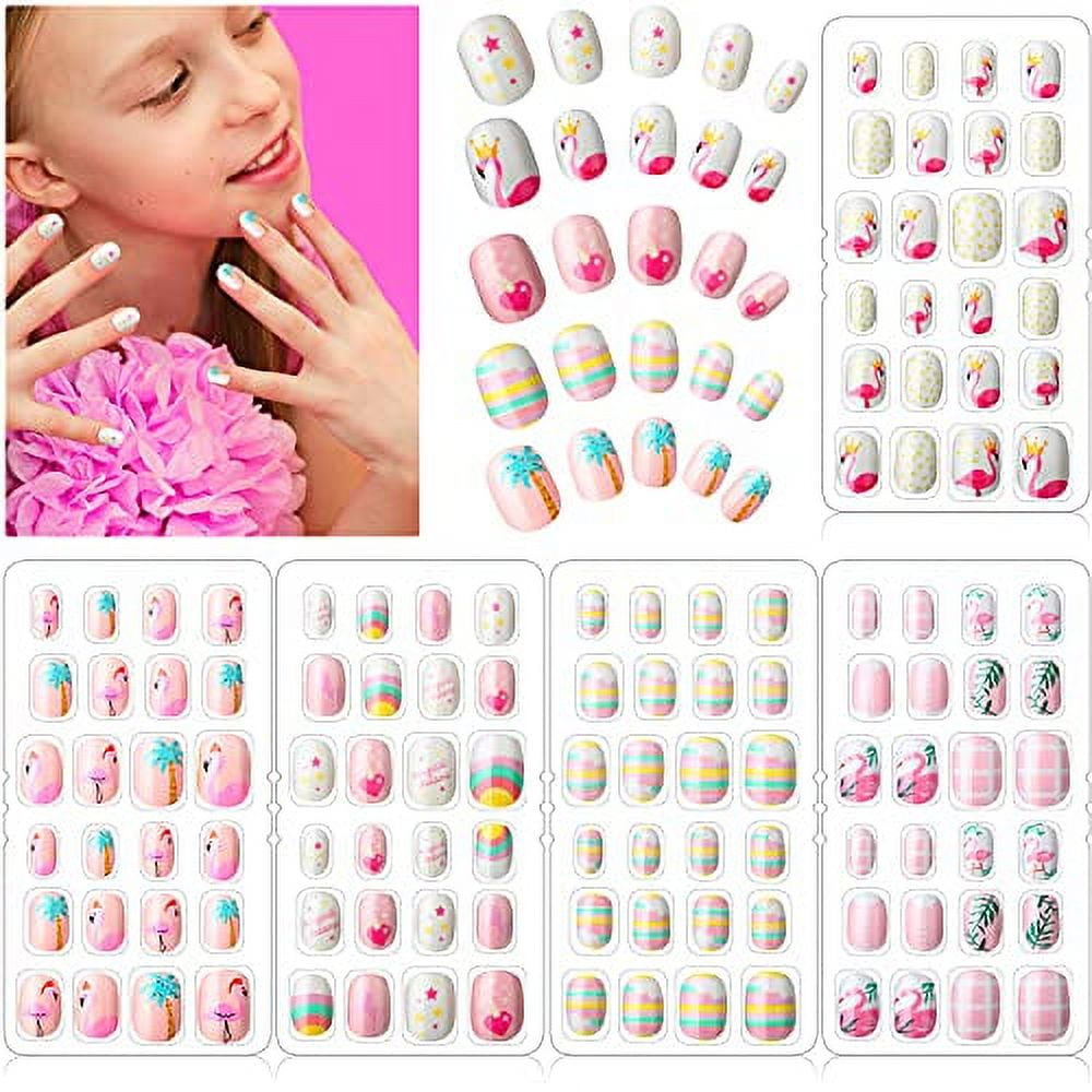 120 Pieces Kids Press on Nails Children Fake Nails Artificial Nails ...