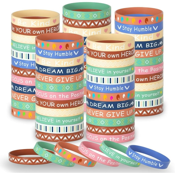 120 Pieces Motivational Rubber Bracelets Wristbands Inspirational Quote ...