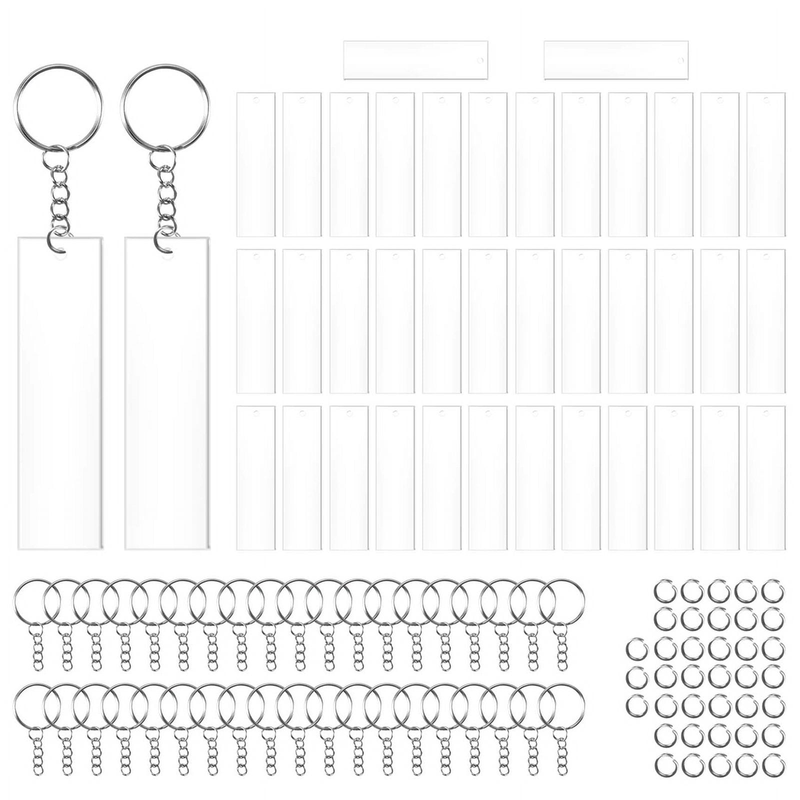 120 Pieces Rectangle Acrylic Key Chain Blank Transparent Acrylic ...