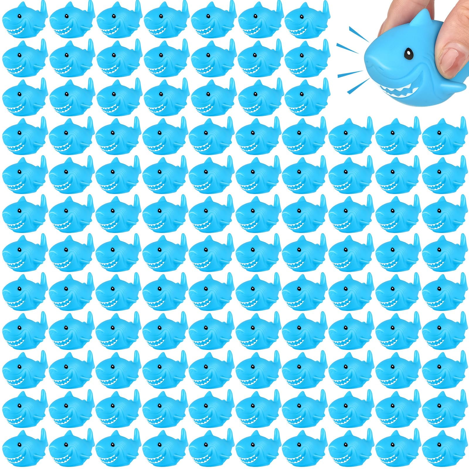 120 Pieces Rubber Sharks MMF7 Blue Rubber Bath Sharks Cute Squeezable ...