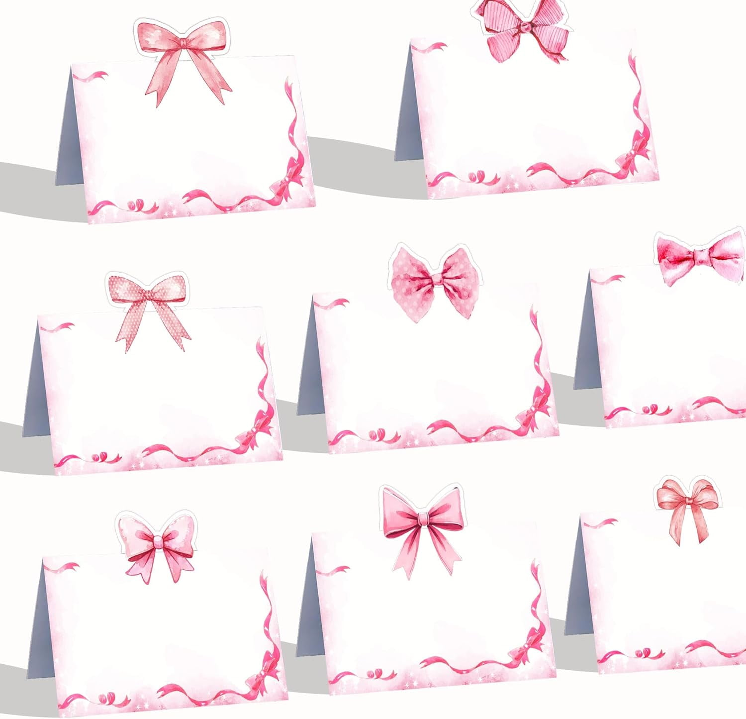 120 Pink Bow Watercolor Stereoscopic Seating Card - 4x3.5-inch Blank ...