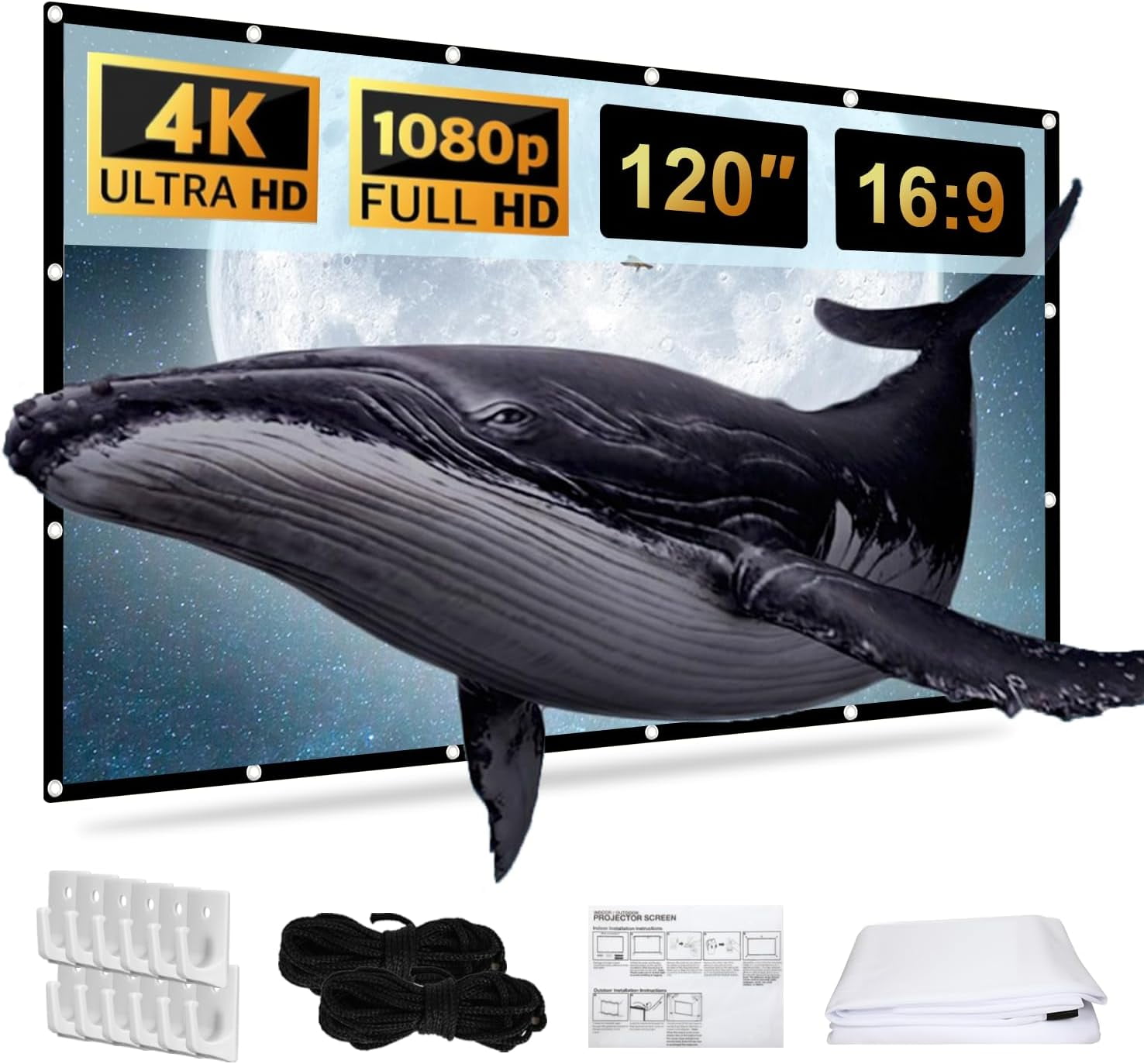 120" Projector Screen with Stand Carry Bag Portable Indoor/Outdoor 16:9 ...