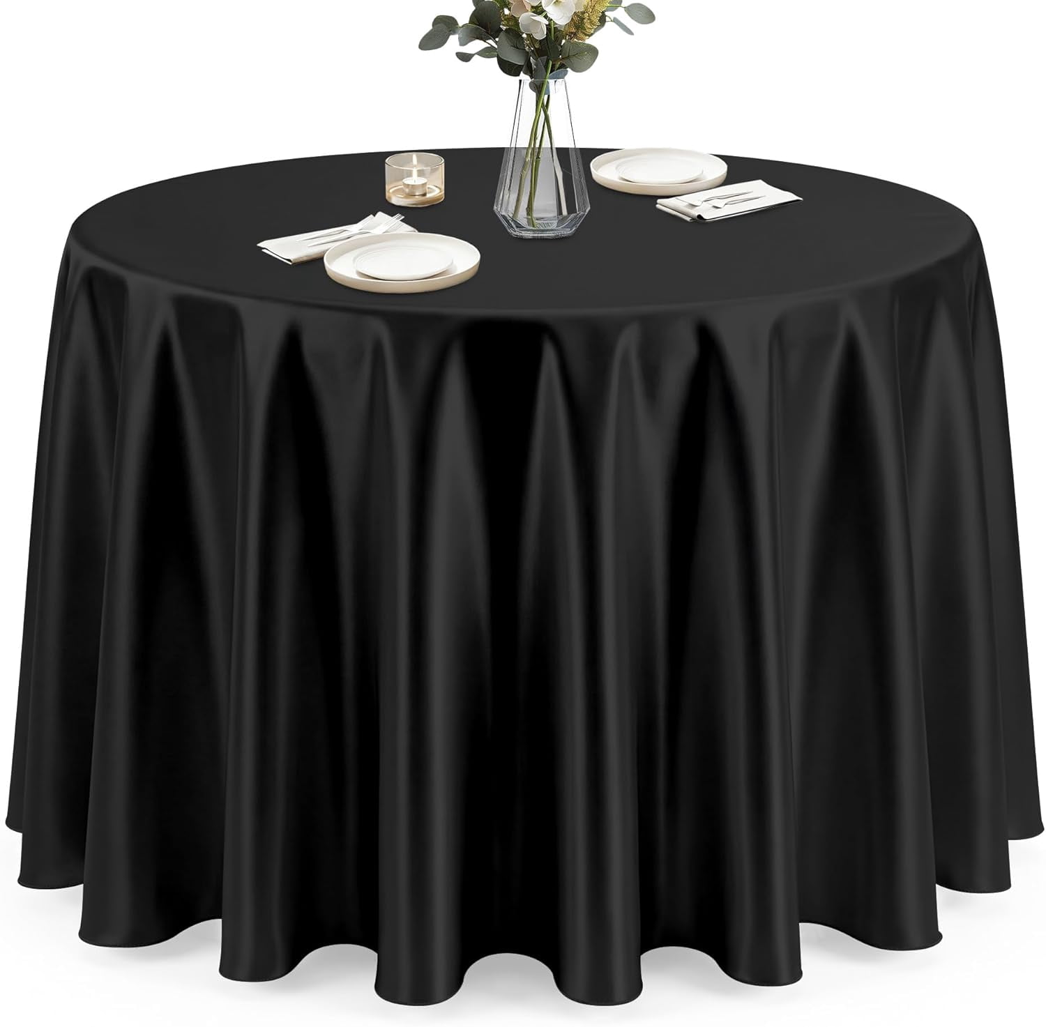 120" Round Light Pink Satin Tablecloth - Heavy-Duty, Leak-Proof, Tear ...