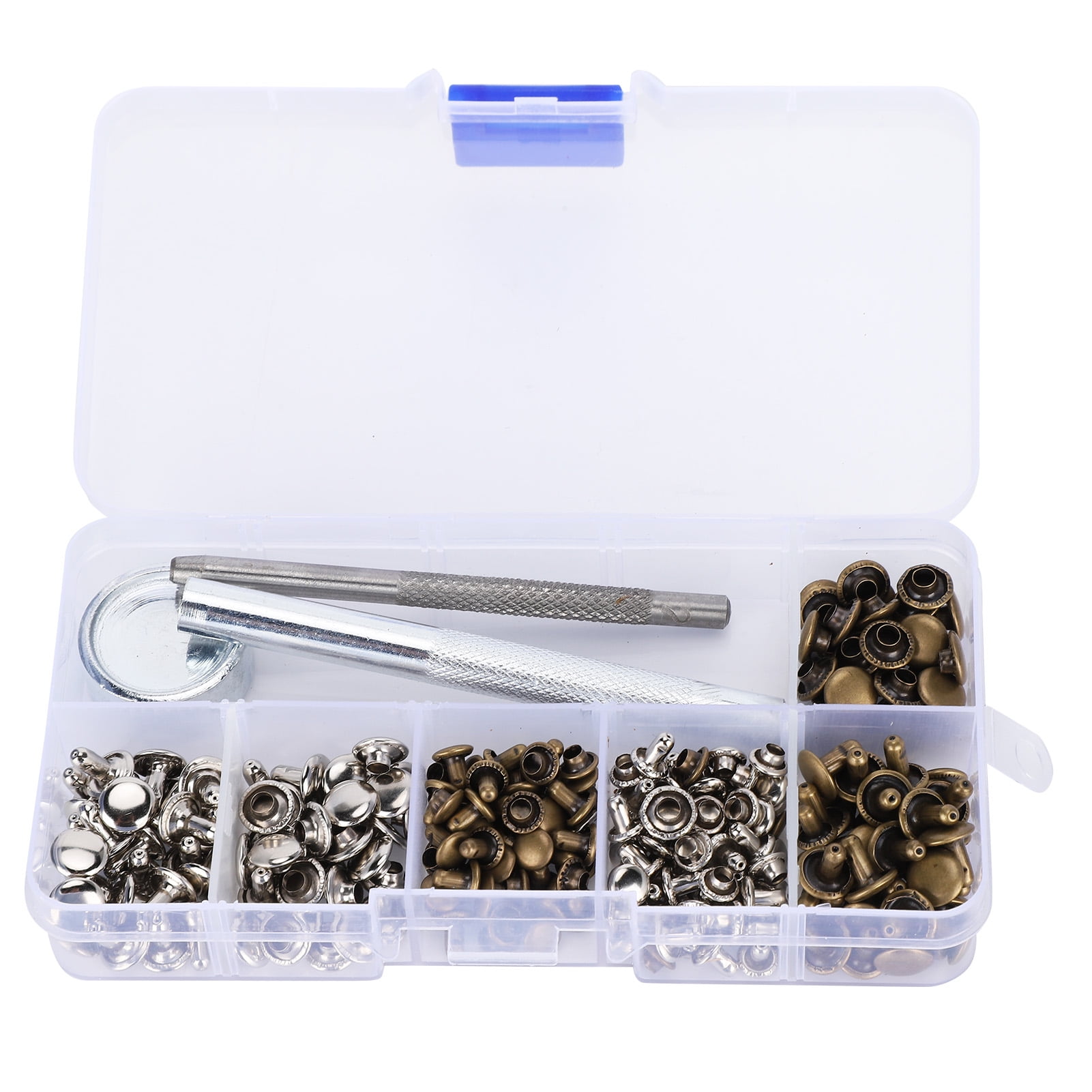120 Set Brass Rivet Kit DualSided Leather Snap Fasteners Button Craft ...