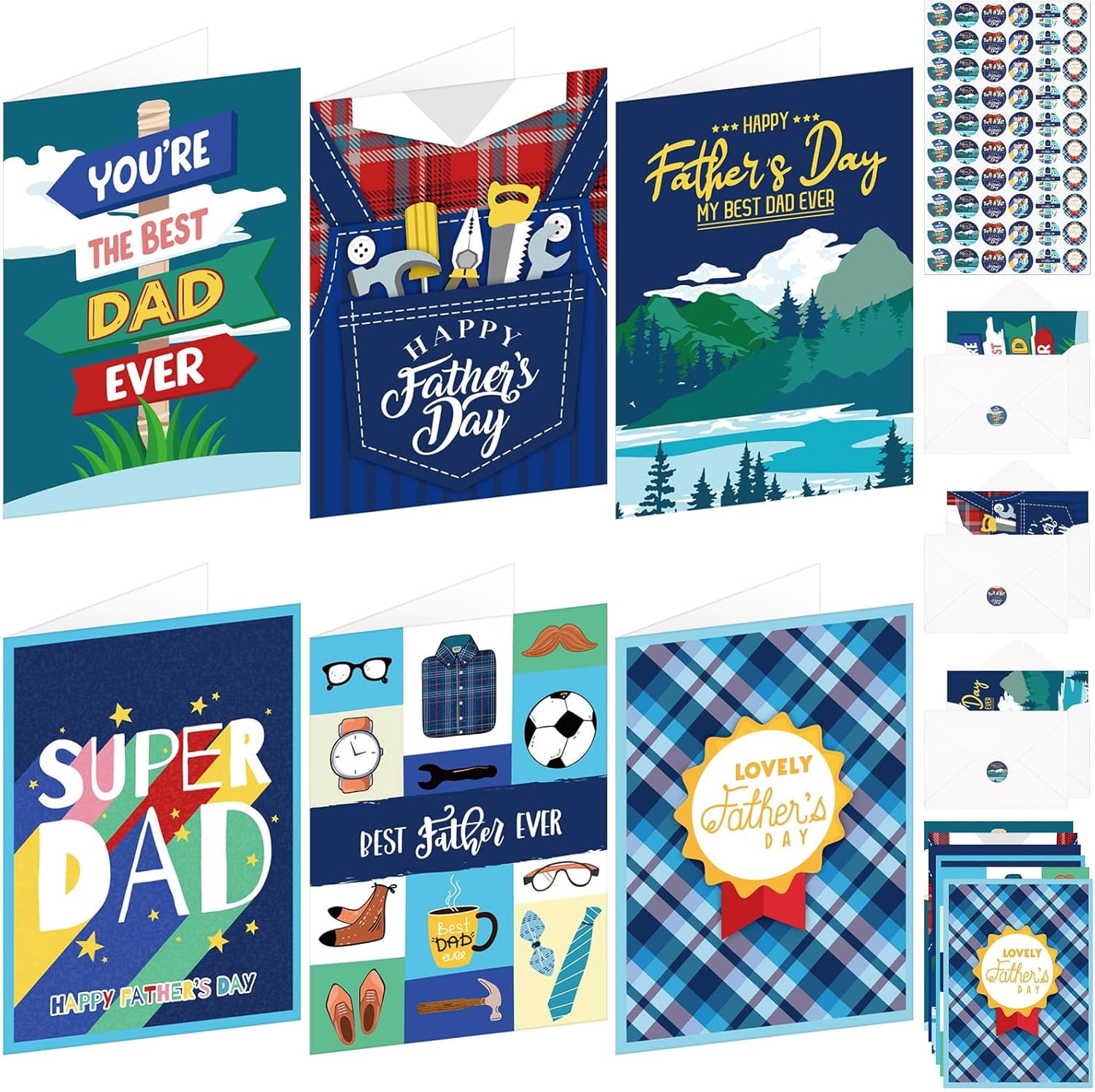 120 Set Father's Day Cards with Envelopes Stickers Bulk Father's Day ...