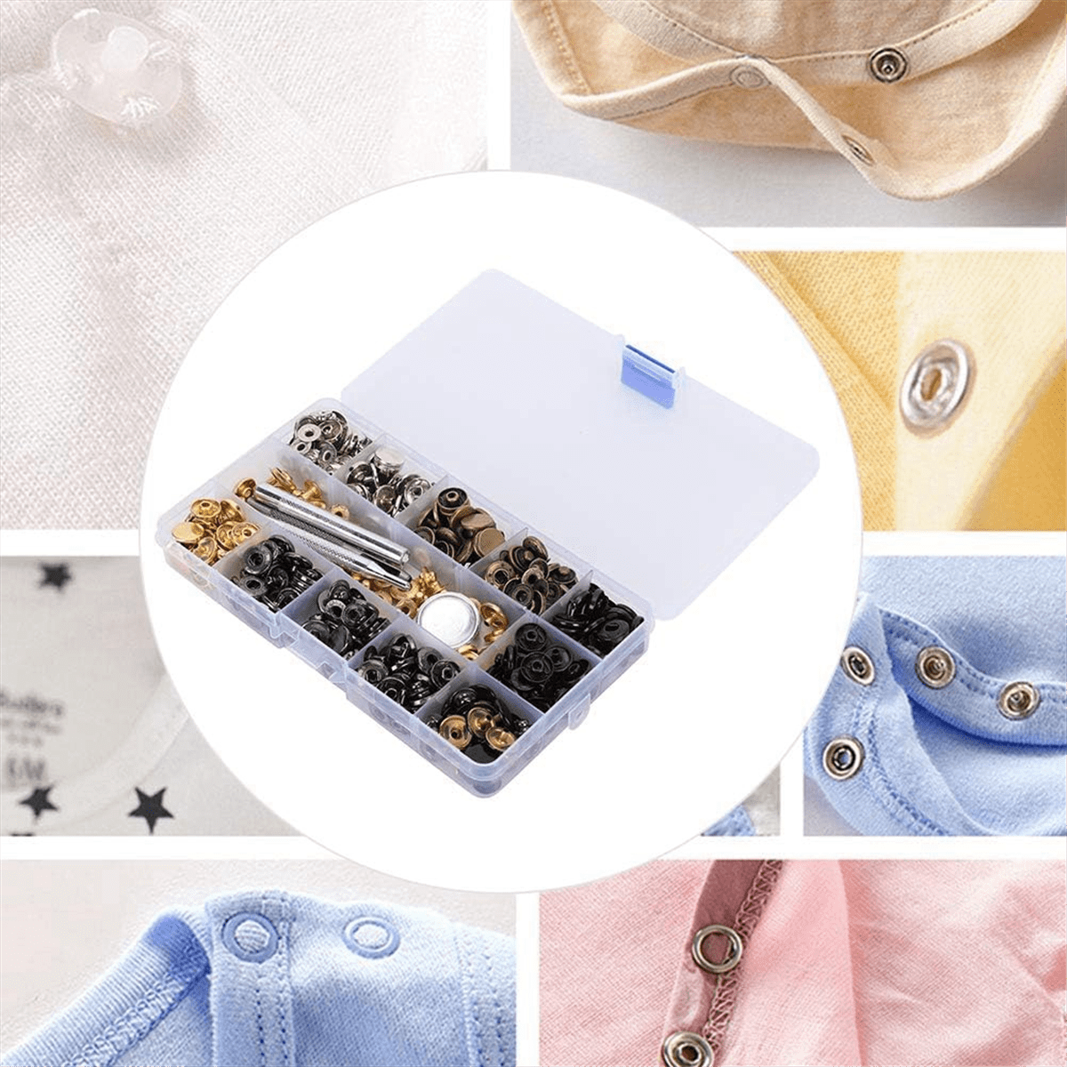 120 Set Snap Fastener Kit Leather 6 Color Metal Press Studs ...