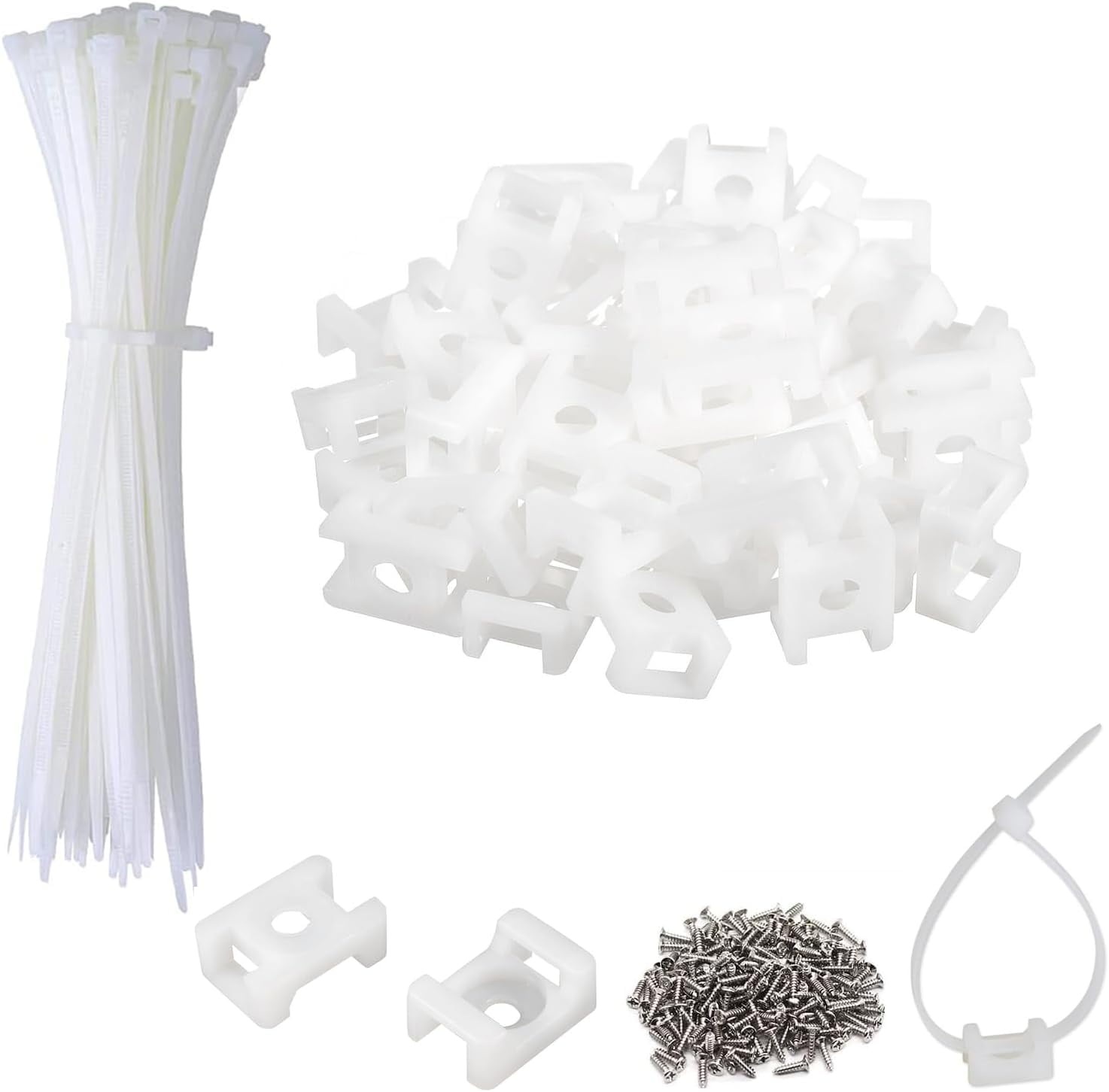 120 Set White Cable Zip Tie Mounts Kit,Wire Cable Clips Organizer ...