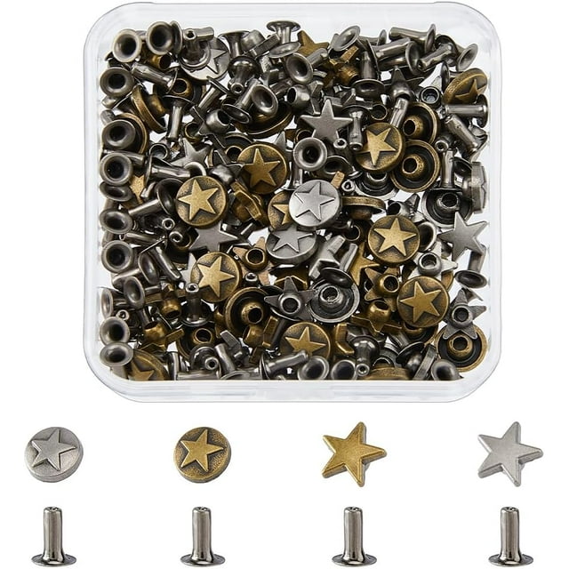 120 Sets 2 Styles Leather Rivets Star Rivets Antique Silver Alloy Star ...