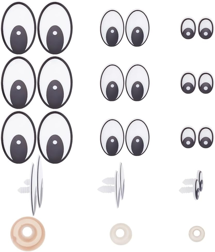 120 Sets 3 Sizes Plastic Craft Eyes Cartoon Safety Eyes with Spacer Set ...