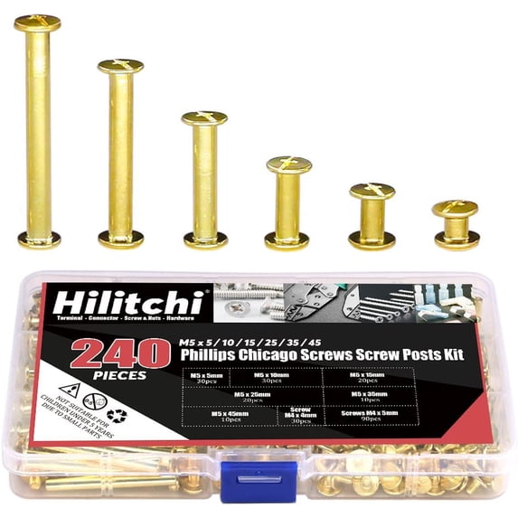 120-Sets M5 x 5/10 / 15/25 35/45 Brass Plated Phillips Chicago Screw ...