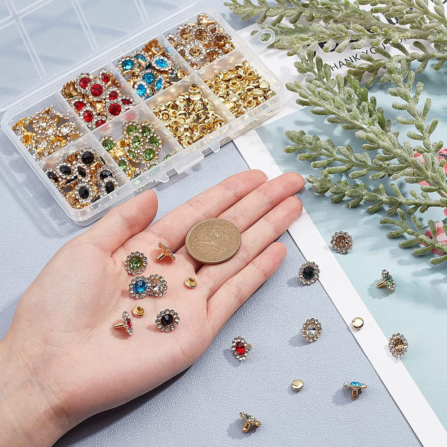 120 Sets Rhinestone Rivets Studs 11mm 6 Colors Sun Flower Crystal ...