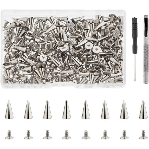 120 Sets Spikes and Studs Silver Cone Spikes Metal Tree Spikes Studs ...