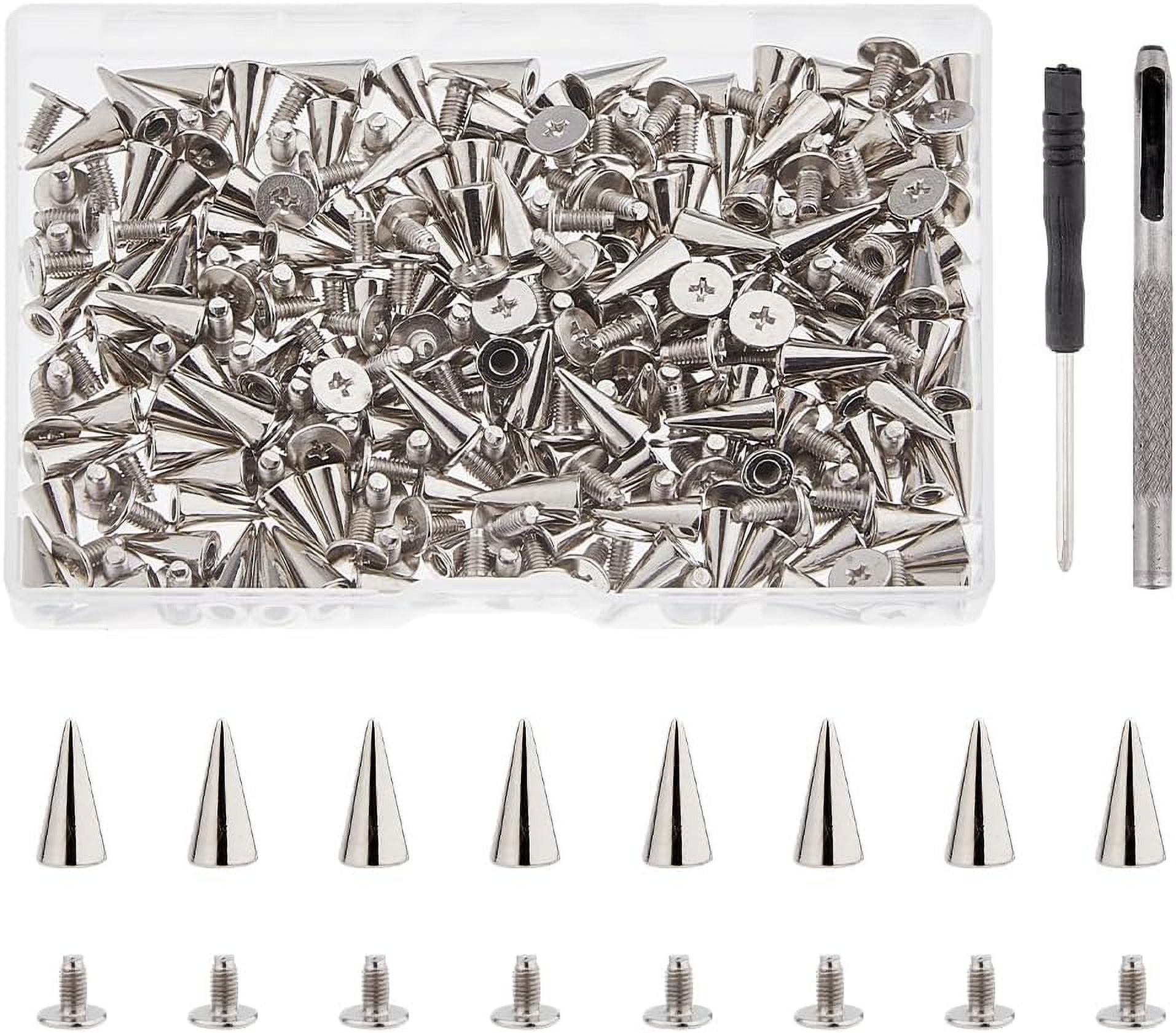 120 Sets Spikes and Studs Silver Cone Spikes Metal Tree Spikes Studs ...