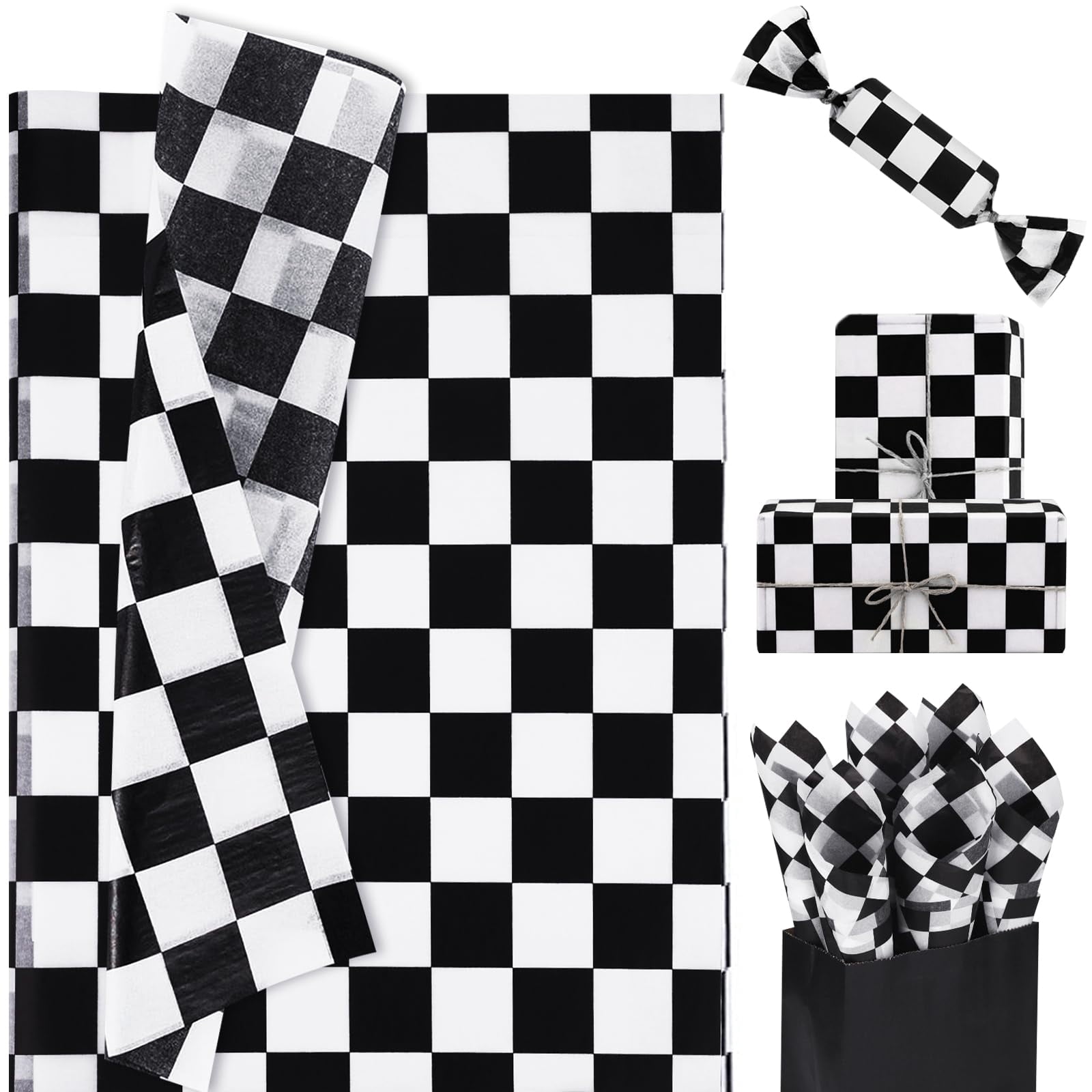 120 Sheets Checkered Tissue Paper Black AIS1 and White Race Car Party ...