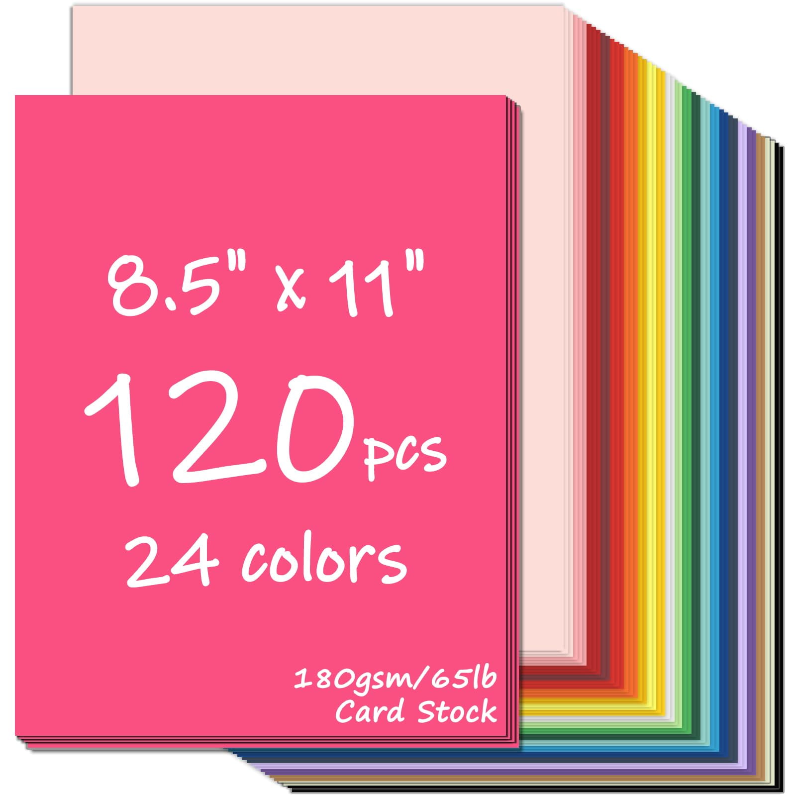 120 Sheets Colored CardStock, BCF26 180gsm/65lb 24 Colors Cardstock ...