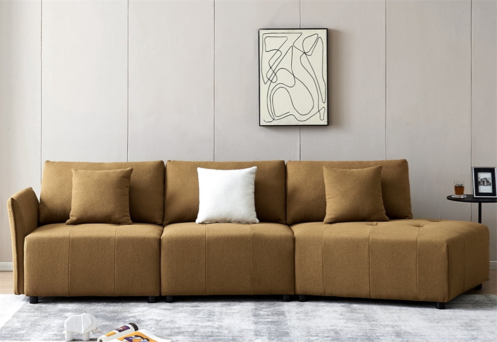 Walmart 120" Upholstered Sofa, 4 Seat with Tufted Cushion & 3 Pillows ...