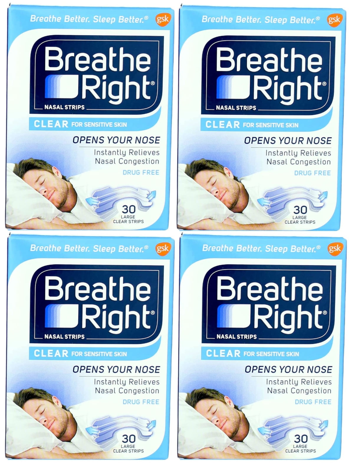 (120 Strips) Breathe Right Nasal Strips Clear Large for Sensitive Skin ...