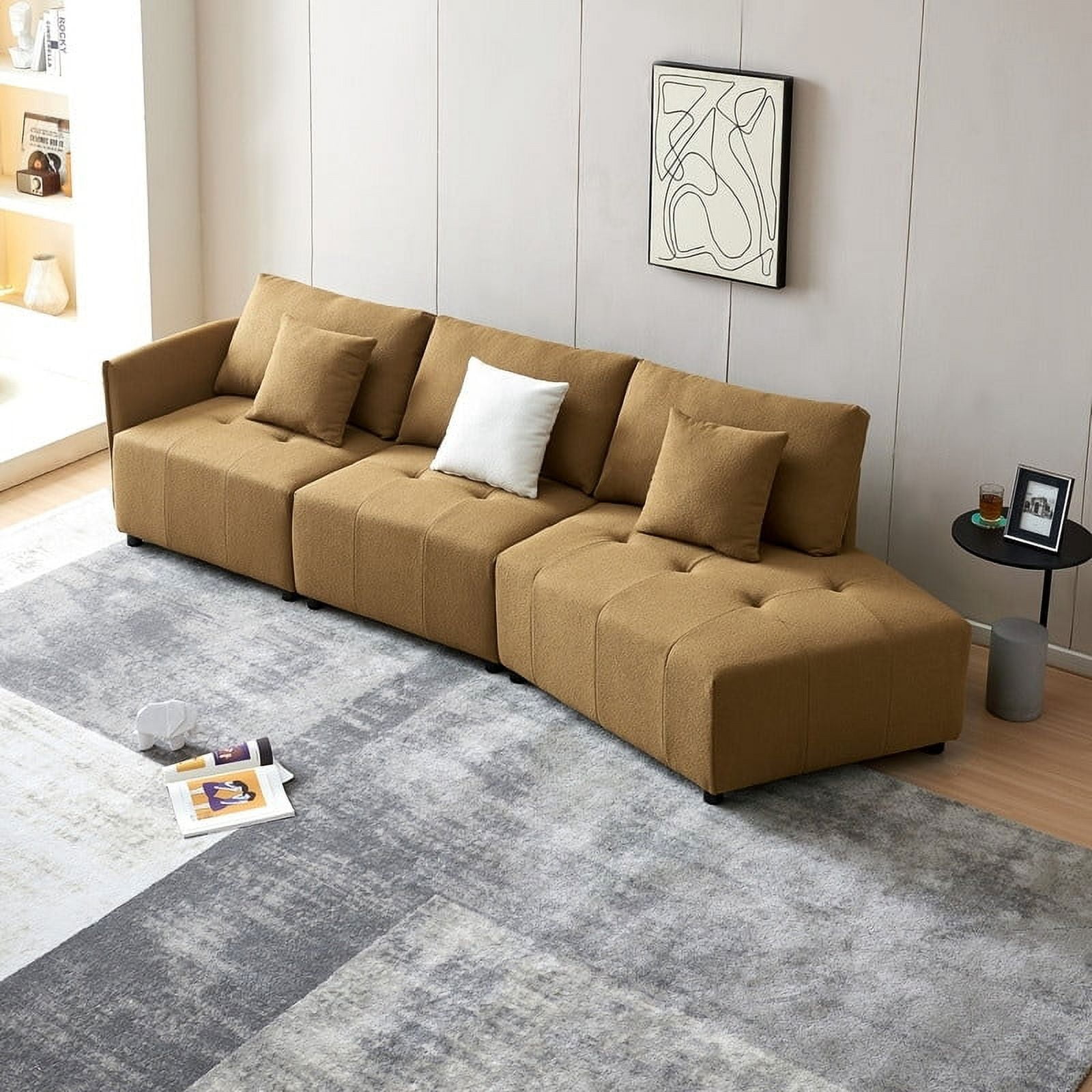 120'' Teddy Fabric Sectional Sofa, Modern Modular Sofa Couch with 3 ...