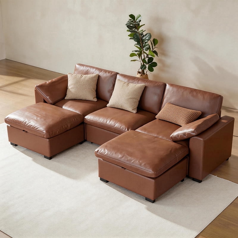 120" U Shaped Couch with Storage Ottoman, Down-Filled Wide Deep Seat ...