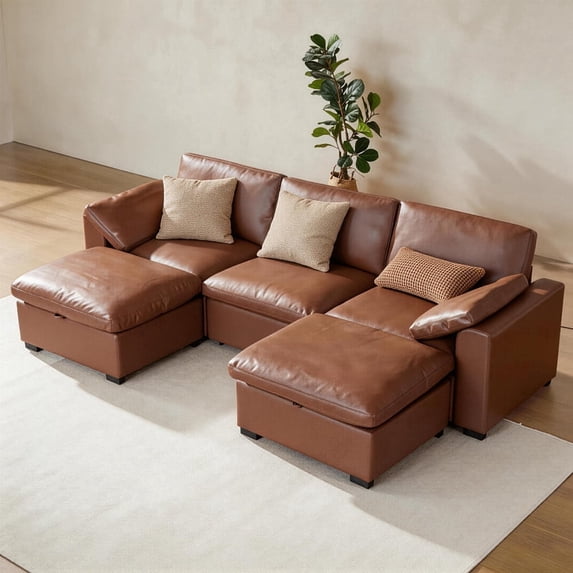 120" U Shaped Couch with Storage Ottoman, Down-Filled Wide Deep Seat ...