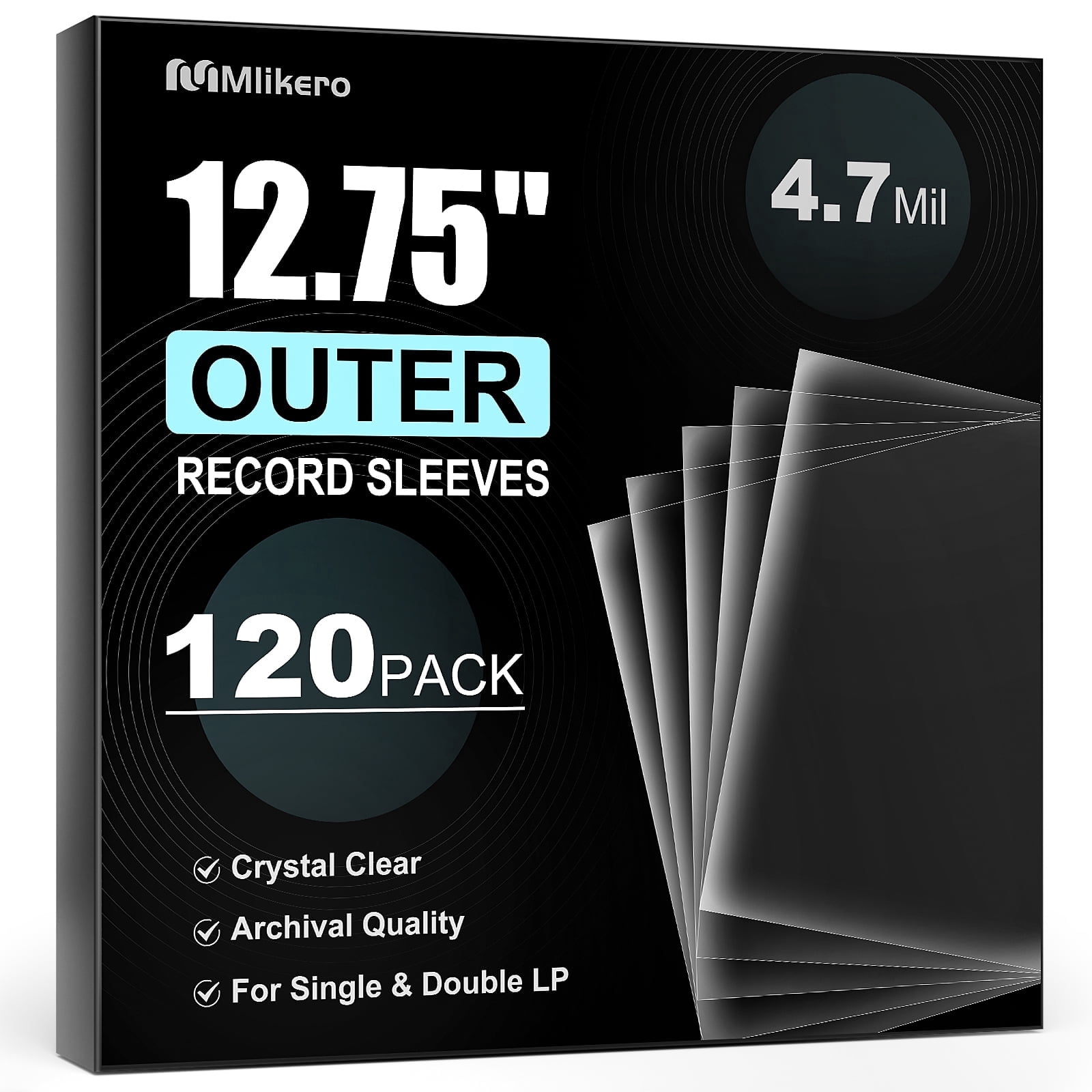 120 Vinyl Record Sleeves Outer, 4.7 Mil Crystal Clear Vinyl Protective ...