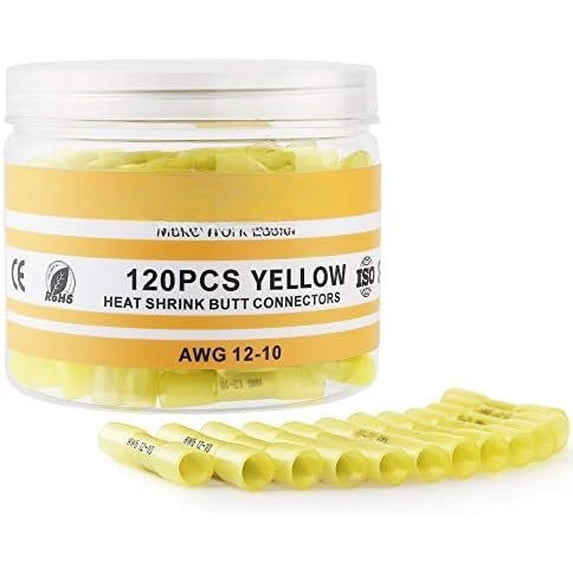 120 count 12-10 Awg Yellow Heat Shrink Connectors-Tinned Red Copper 1mm ...