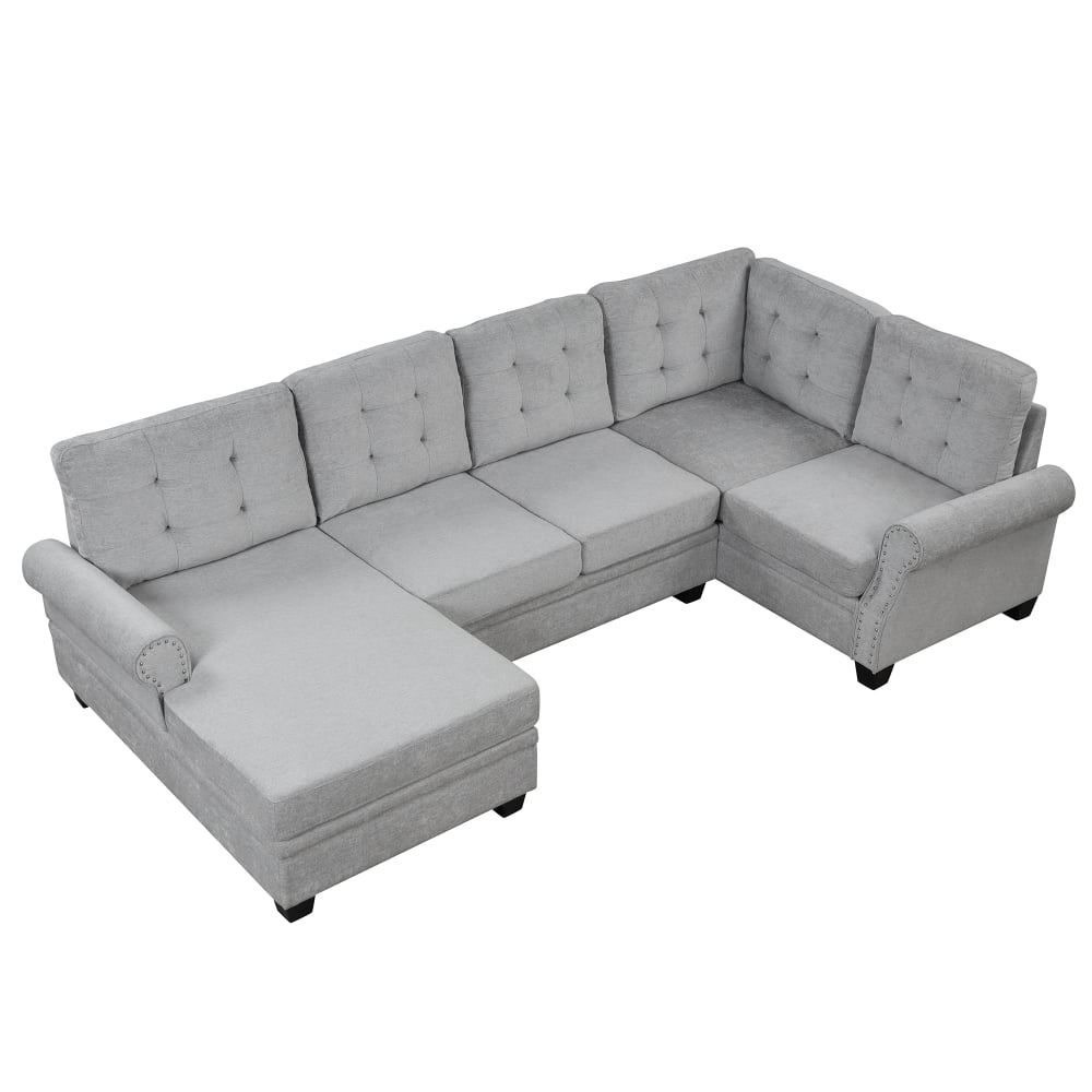 120 inch Modern Sectional Sofa with Rolled Armrests, Upholstered Linen ...