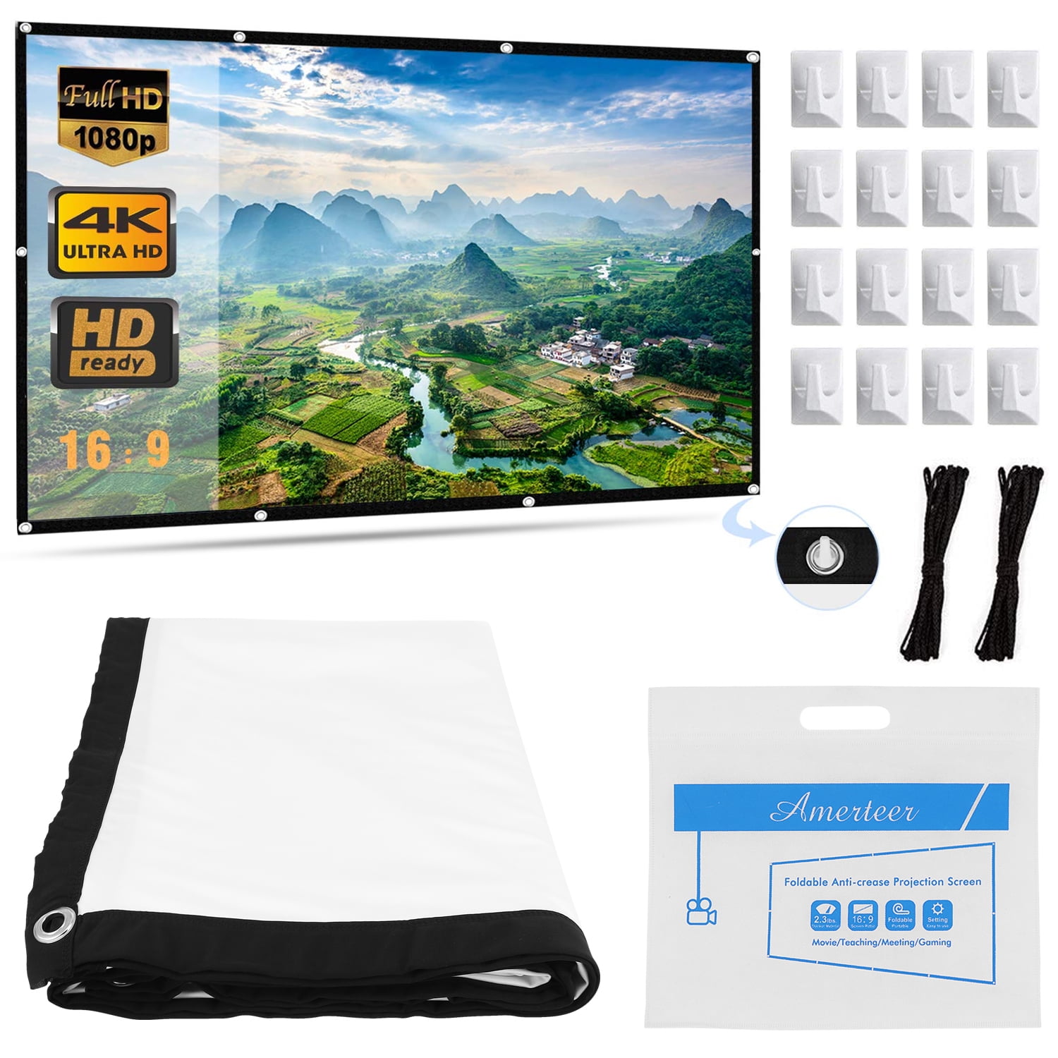 120 inch Projection Screen, 4K Projector Screen,16x9 HD TV Projector ...