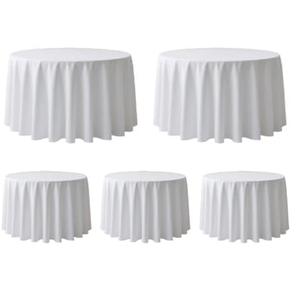 120 inch Round Tablecloths -5 Pack White Round Table Cloths, Polyester ...