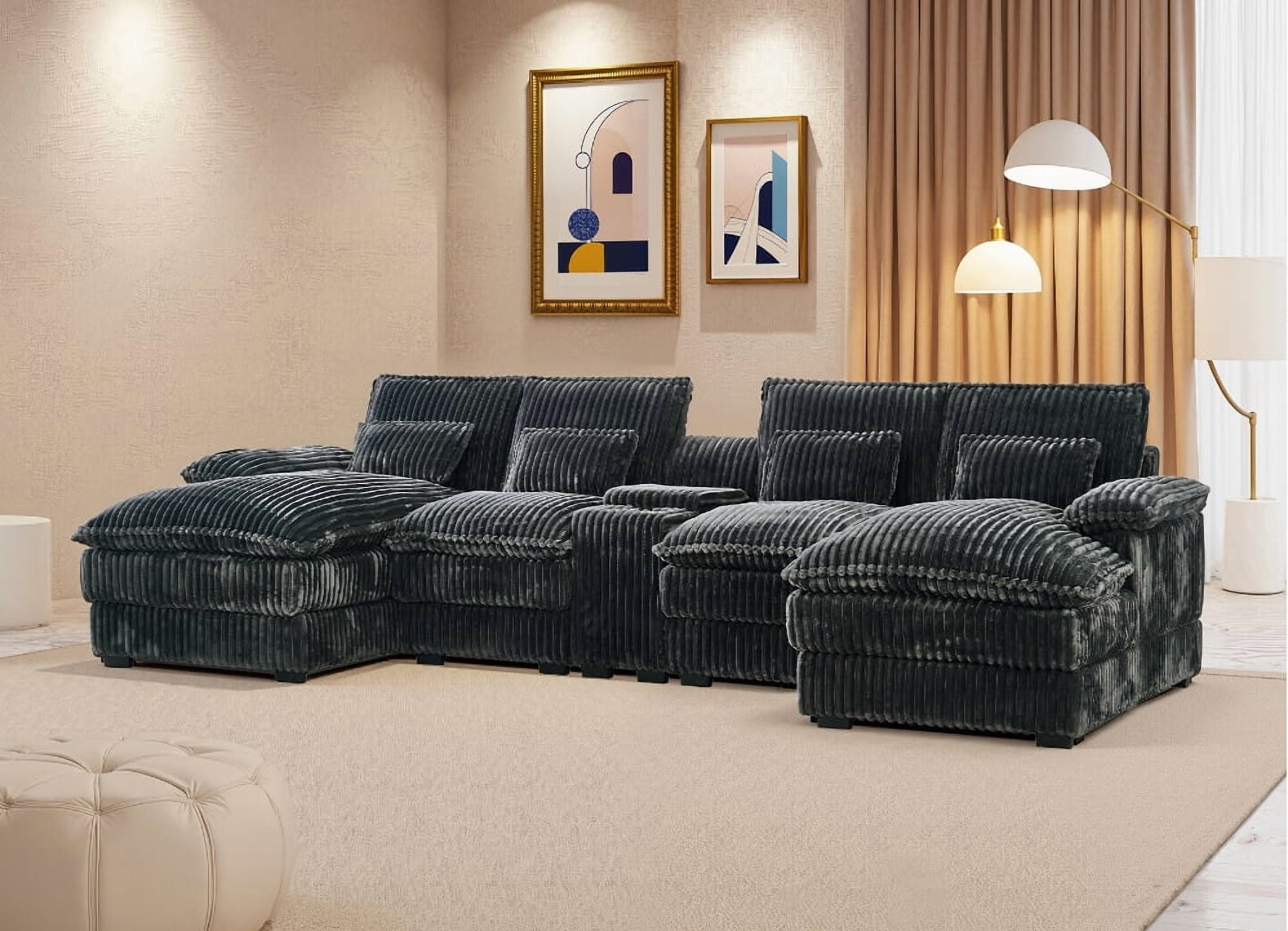 120-inch five-piece U-shaped sofa with a center console coffee table ...