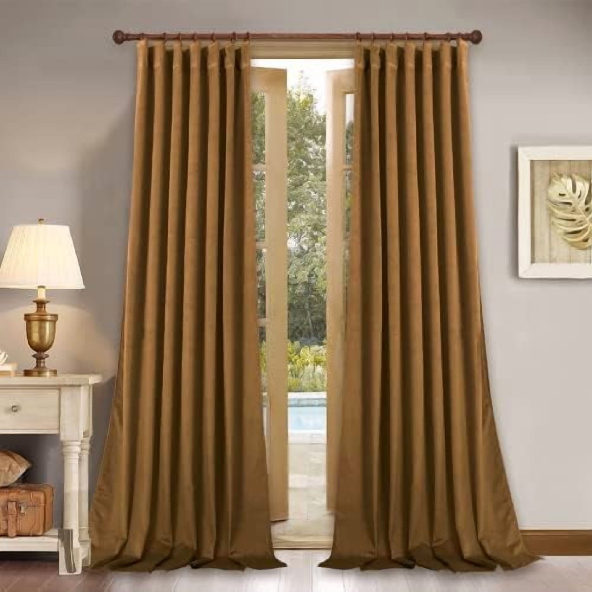 120 inches Extra Long Gold Brown Velvet Curtains for Living Room, Back ...