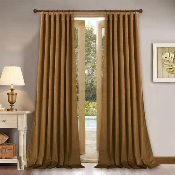120 inches Extra Long Gold Brown Velvet Curtains for Living Room, Back ...