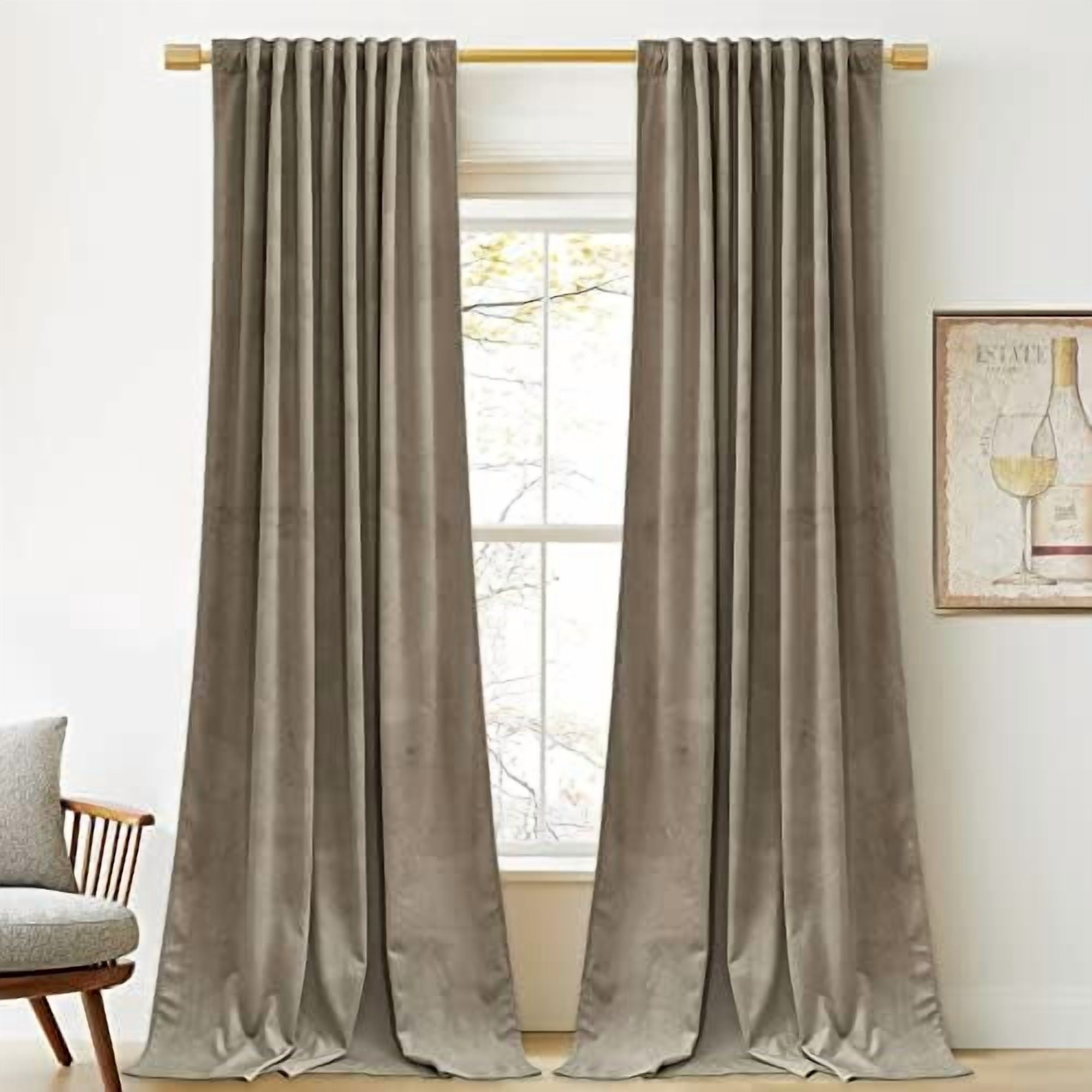 120 inches Long Camel Beige Velvet Curtains - Extra Long Thick Thermal ...