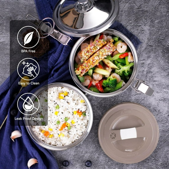 120 oz Stainless Steel Stackable Lunch Box for Adult, Huge Capacity ...